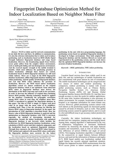 Pdf Fingerprint Database Optimization Method For Indoor Localization Based On Neighbor Mean Filter
