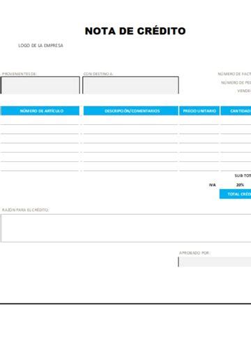 Plantilla Excel Para Nota De Crédito Descarga Gratis ️