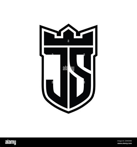 Js Letter Logo With Shield Shape With Geometric Crown Inside Black