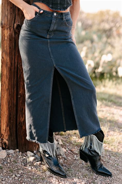 Covington Slit Front Denim Skirt Graphite · Nanamacs