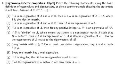 Solved 1 Eigenvaluevector Properties 10pts Prove The Solved 1 Eigenvaluevector Properties 10pts Prove The