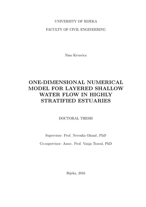 Pdf One Dimensional Numerical Model For Layered Shallow Water Flow In Highly Stratified Estuaries