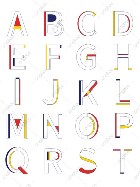만화 알파벳 영어 알파벳 디자인 글꼴 몬드리안 스타일 만화 알파벳 신선한 부드러운 색상 몬드리안 스타일의 편지 Png 일러스트 및 Psd 이미지 무료 다운로드