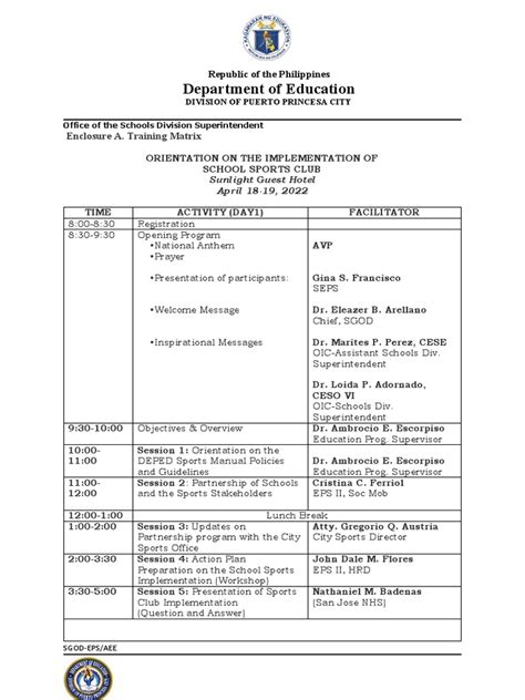 2training Matrix Orientation Implementation Sports Club Pdf