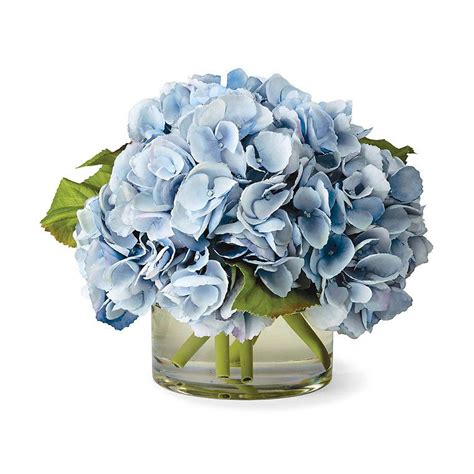 Hydrangea In Cylinder Light Blue Handmade Faux Blossoms And Glass Vase