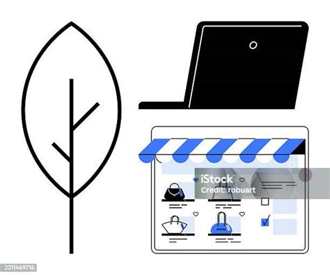 쇼핑백이 있는 차양 아래 전자 상거래 웹사이트 검은색 실루엣 잎 미니멀한 노트북 가격에 대한 스톡 벡터 아트 및 기타 이미지 가격 개념 개념과 주제 Istock
