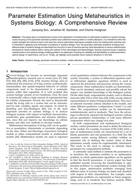 pdf parameter estimation using meta heuristics in systems biology a