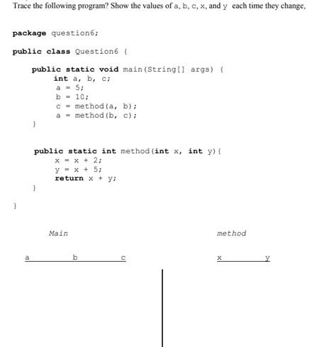Solved Trace The Following Program Show The Values Of A B