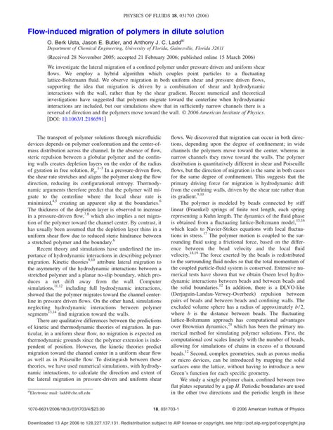 Pdf Flow Induced Migration Of Polymers In Dilute Solution