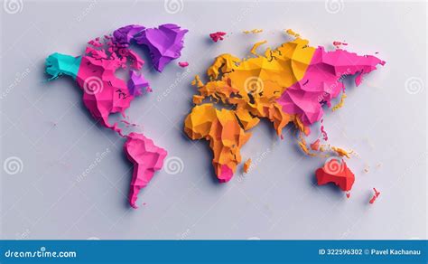 A Colorful Paper Style World Map With Highlighted Countries Stock