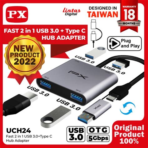 Jual USB Hub Type C USB 3 0 Dual Connector USB Laptop 4 In 1 PX UCH24 Shopee Indonesia