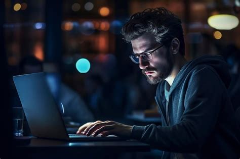 Man Face Programmer Coding At Night Premium AI Generated Image