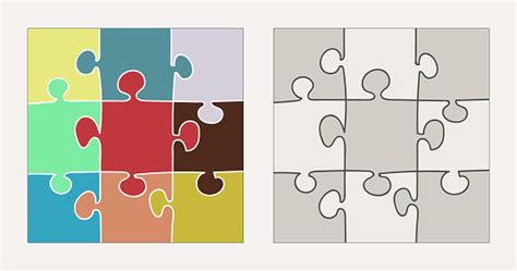 벡터 3x3 모양 색상 직소 퍼즐 그리드 템플릿 평면 디자인 컬렉션 0명에 대한 스톡 벡터 아트 및 기타 이미지 0명 가리기 개념 Istock