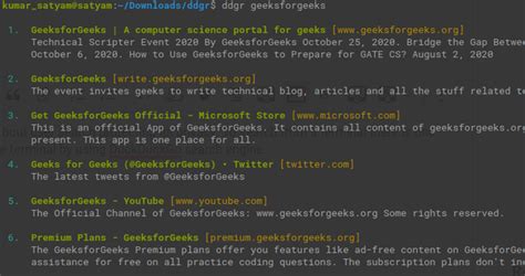 how to search duckduckgo from the linux terminal geeksforgeeks