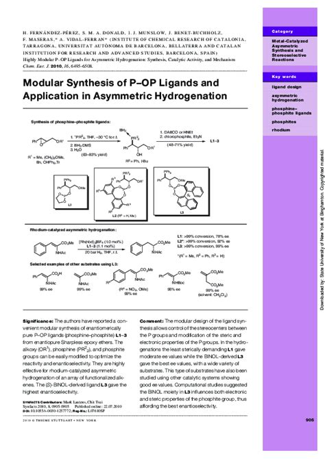 Pdf Modular Synthesis Of P Op Ligands And Application In Asymmetric Hydrogenation