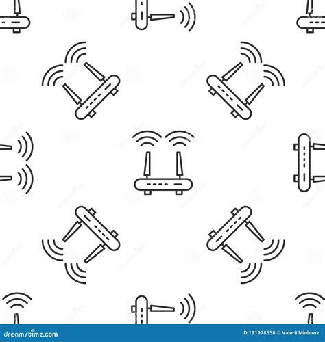 Grey Line Router And Wi Fi Signal Icon Isolated Seamless Pattern On White Background Wireless