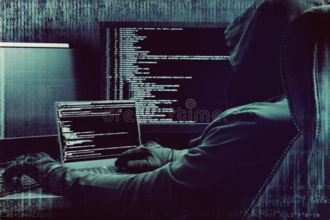 Glitch Effect Hacker Working On A Code On Dark Digital Background With