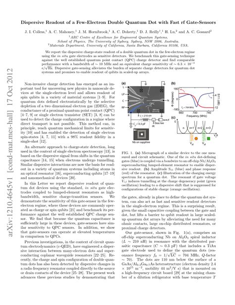 Pdf Dispersive Readout Of A Few Electron Double Quantum Dot With Fast Rf Gate Sensors