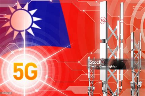 대만 중국 5g 산업 그림 국기와 함께 현대 배경에 큰 셀룰러 네트워크 마스트 또는 타워3d 그림 0명에 대한 스톡 사진 및 기타 이미지 Istock
