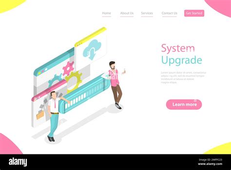 Isometric Flat Vector Landing Page Template Of Data Transfer Process System Upgrade File