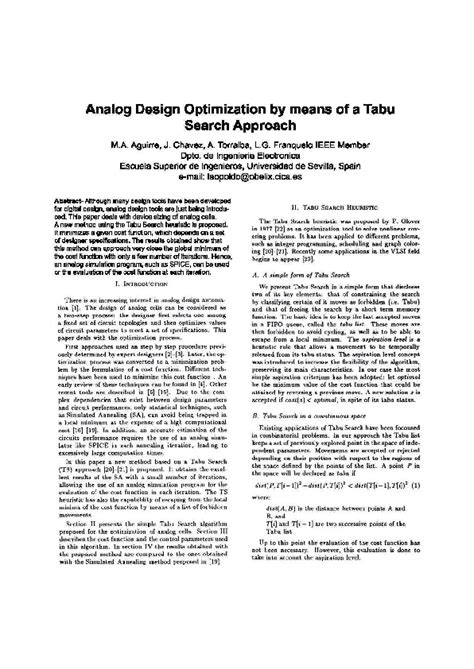 Pdf Analog Design Optimization By Means Of A Tabu Search Approach