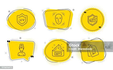 얼굴 감지 스킨 크림 및 자외선 차단 아이콘 세트 의료 태블릿 의사와 바이오 태그 표지판 벡터 건강관리와 의술에 대한 스톡 벡터 아트 및 기타 이미지 Istock