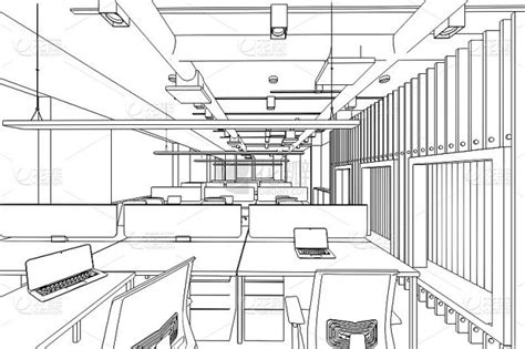 室内轮廓草图透视的一个空间办公室