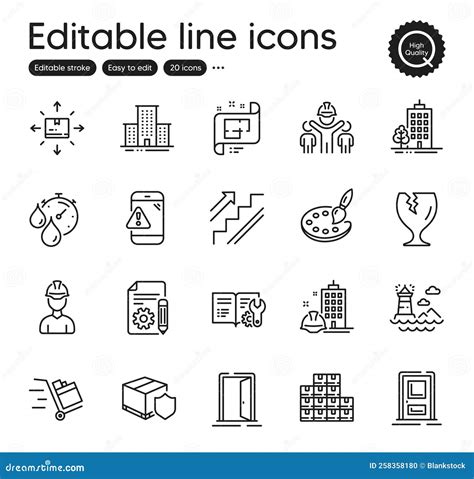 Set Of Industrial Outline Icons Contains Icons As Technical Algorithm