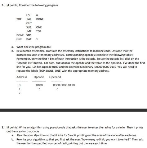 solved 2 [4 points consider the following program ldi 6