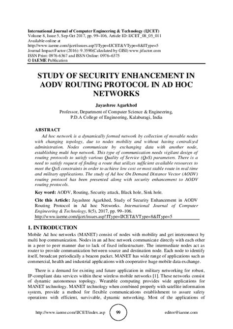 Pdf Study Of Security Enhancement In Aodv Routing Protocol In Ad Hoc