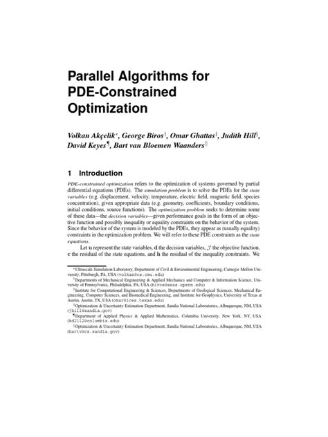 Parallel Algorithms For Pde Constrained Optimization Pdf Partial