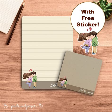 Customized Couple Notepads Personalized Valentines Stationery Cute