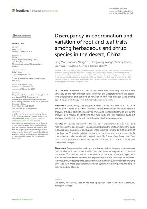Pdf Discrepancy In Coordination And Variation Of Root And Leaf Traits Among Herbaceous And