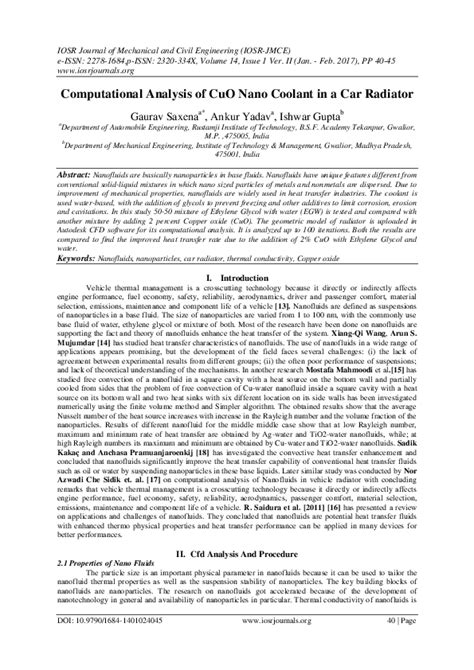 Pdf Computational Analysis Of Cuo Nano Coolant In A Car Radiator