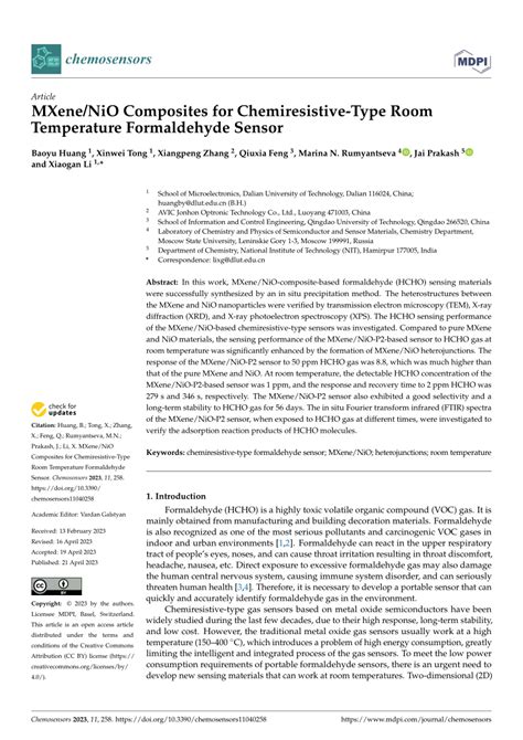 Pdf Mxene Nio Composites For Chemiresistive Type Room Temperature Formaldehyde Sensor