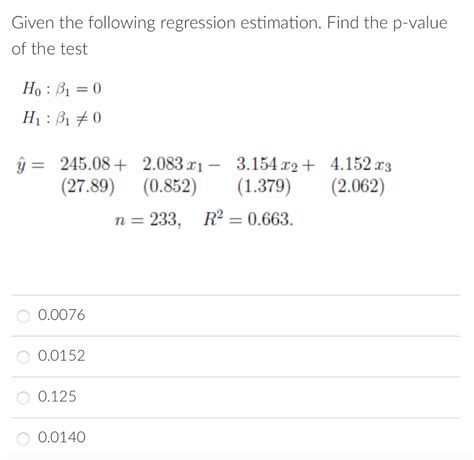 Solved Given The Following Regression Estimation Find The