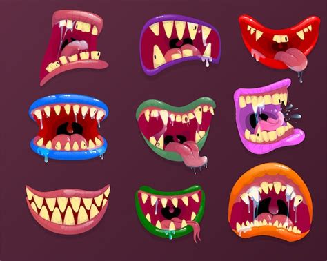 Premium Vector Monster Mouths Scary Facial Expression Open Mouth