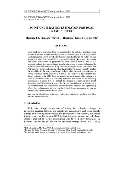 Pdf Joint Calibration Estimator For Dual Frame Surveys