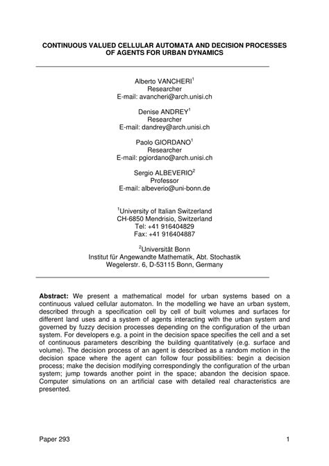 Pdf Continuous Valued Cellular Automata And Decision Process Of