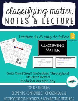Classifying Matter Notes And Lecture By Your Science Teacher TPT