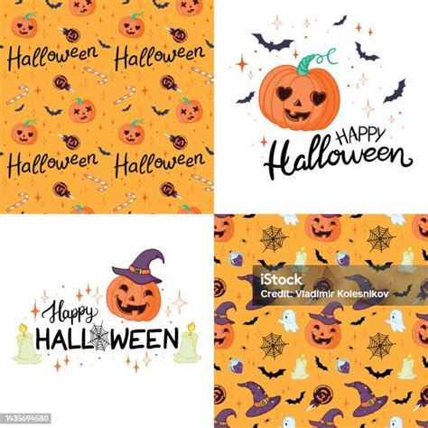 할로윈 세트 호박 화환 유령 박쥐 거미 웹 잎 사탕 컵 케이크 마녀 모자 무서운 눈 등불 조각 흰색 배경에 고립 된 뼈 휴일 장식 스티커에 딱 맞습니다 10월에 대한 스톡