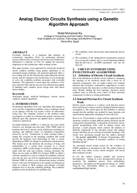 Pdf Analog Electric Circuits Synthesis Using A Genetic Algorithm Approach