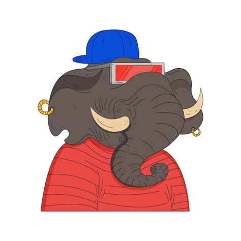 흰색 배경에 고립 된 멋진 스타일 벡터와 귀여운 코끼리 프리미엄 벡터