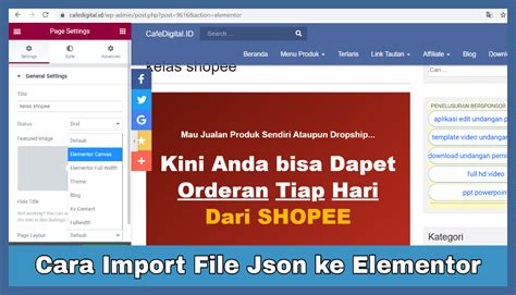 Cara Import File Json Ke Elementor Untuk Jualan Produk Digital Cafe