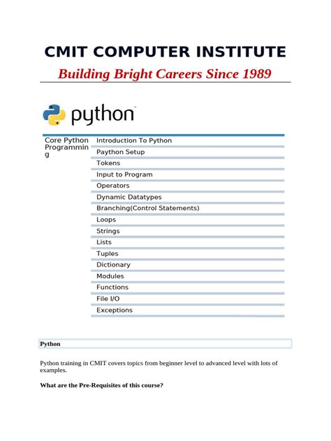 Python Basic And Adv Syllabus Pdf