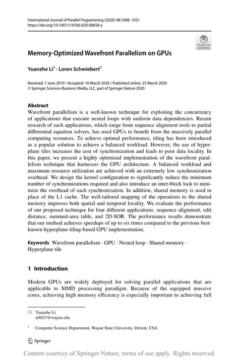 memory optimized wavefront parallelism on gpus request pdf