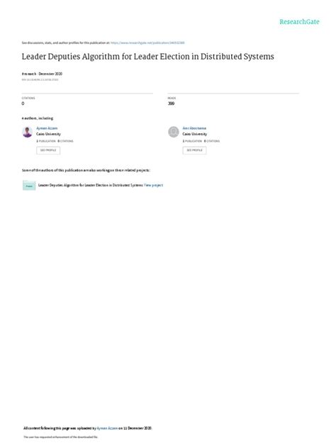 Leader Deputies Algorithm For Leader Election In Distributed Systems Pdf