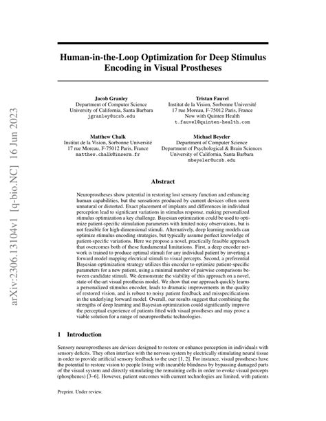 PDF Human In The Loop Optimization For Deep Stimulus Encoding In Visual Prostheses