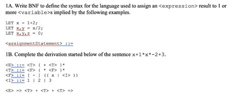 Solved 1a Write Bnf To Define The Syntax For The Language
