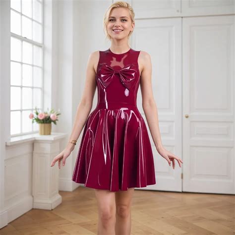 Women Latex Dress Elegant Pleated Mini Dress
